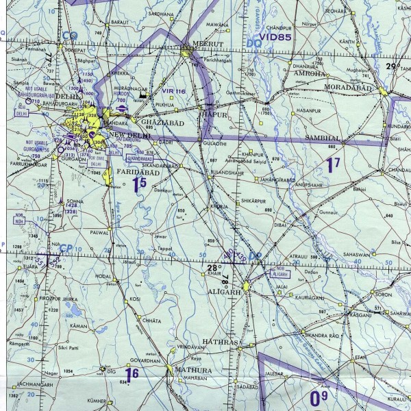 Delhi and Agra Operational Navigation Chart - Maps of India
