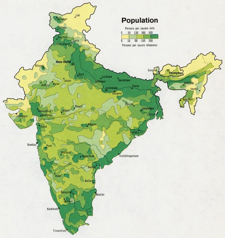 Population map of India 1973 - Maps of India