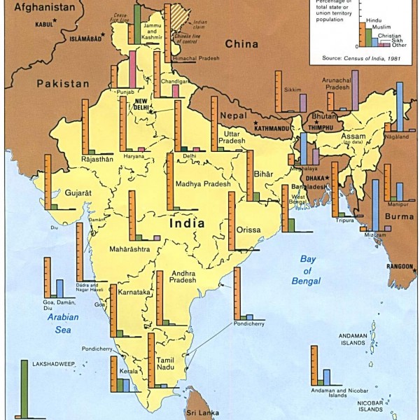 Religions map of India 1987 - Maps of India
